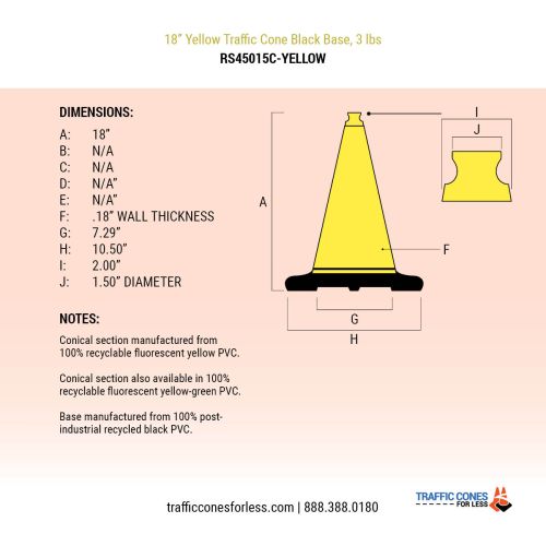 18" Yellow Traffic Cone Black Base, 3lbs - Traffic Cones For Less
