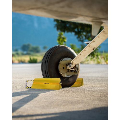 Custom Yellow Aircraft Chock w/Rope & Vinyl Handle