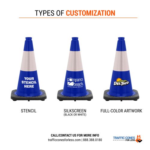 18" Navy Blue Traffic Cone Black Base with Reflective Collar