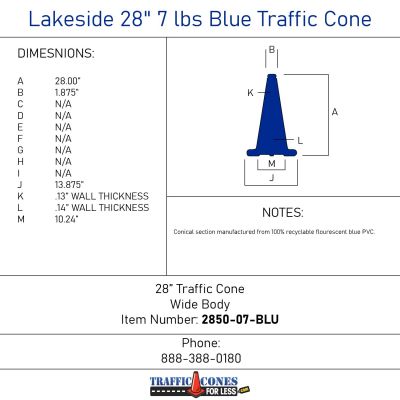 Lakeside 28" 7 lbs Blue Traffic Cone - Traffic Cones For Less