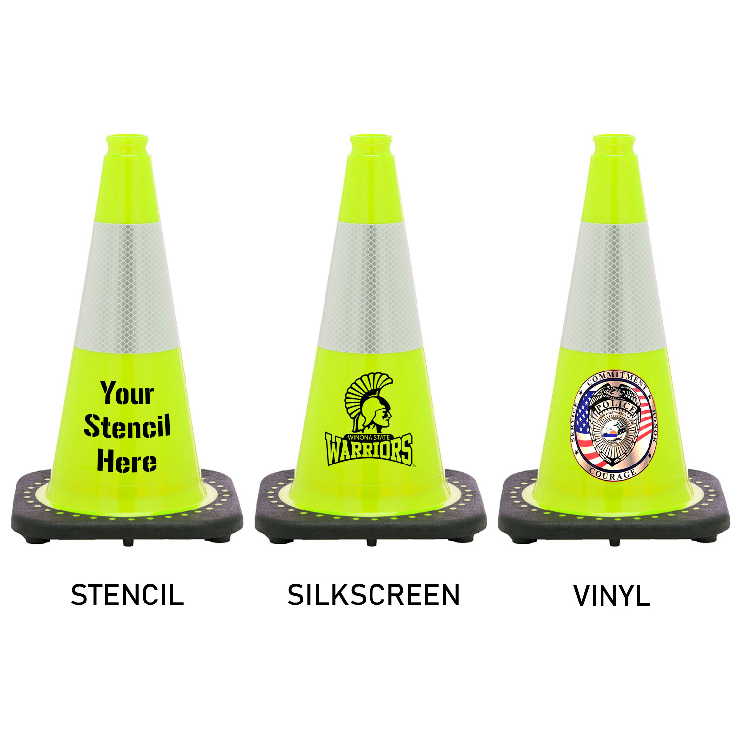 18" Lime Green Cone w/Black Base w/Reflective Collar 6" - Traffic Cones ...
