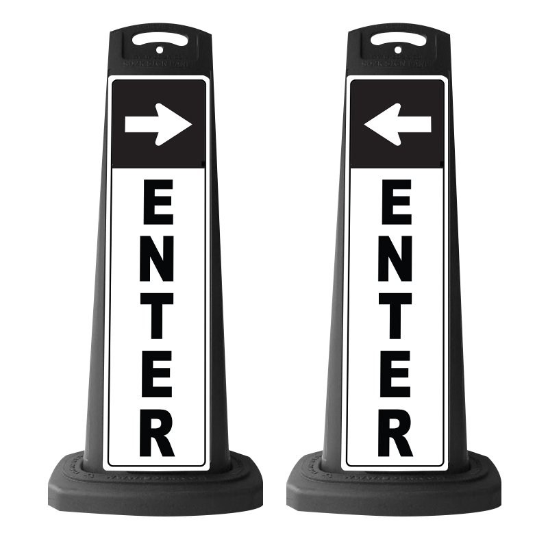 Valet Black Vertical Panel w/Reflective Enter & Arrow Sign