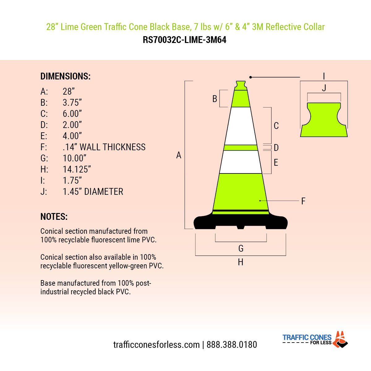28" Traffic Cones w/7lb Base & Reflective Collars - Pallet Bundle