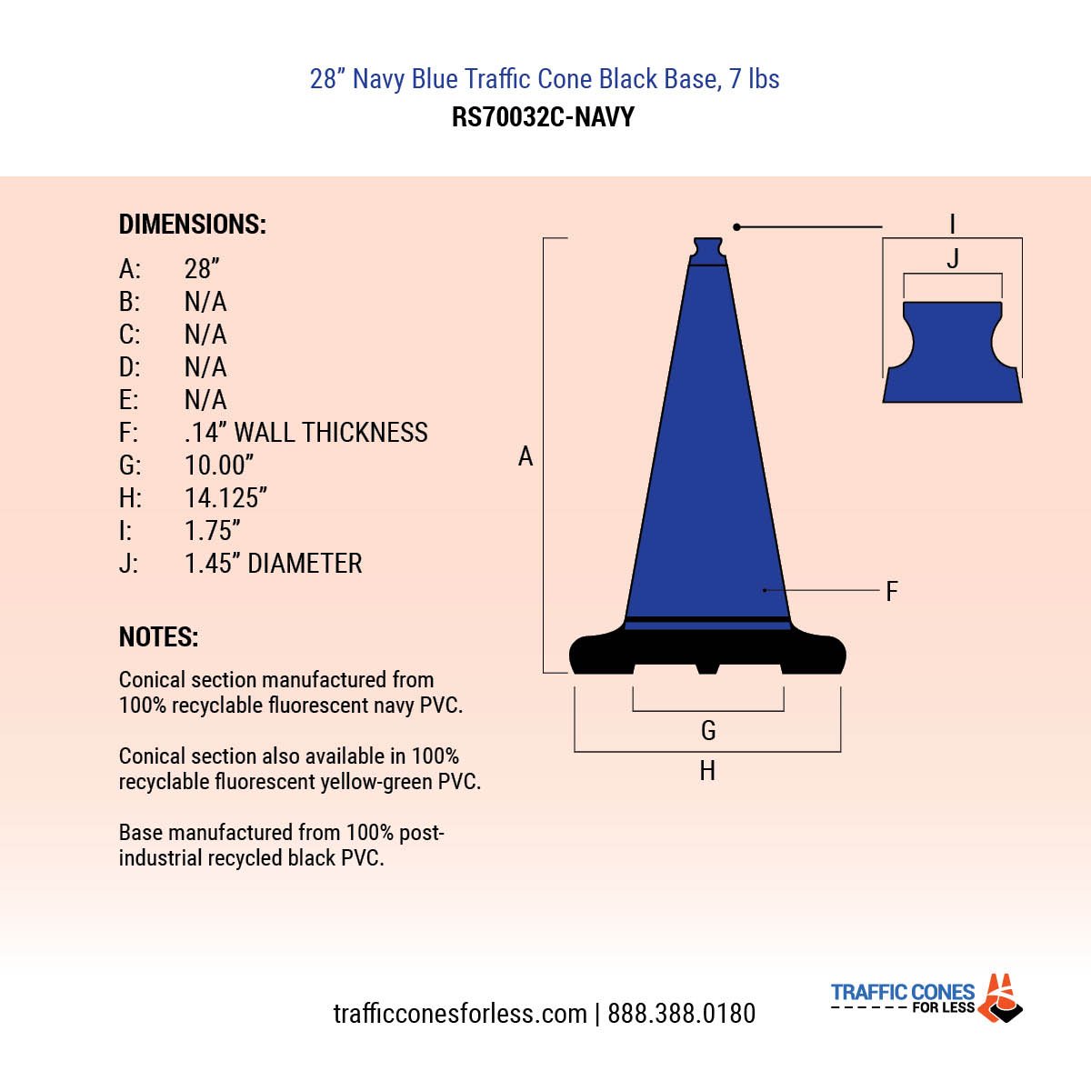 28" Traffic Cone Blue w/7 lbs Base - Traffic Cones For Less