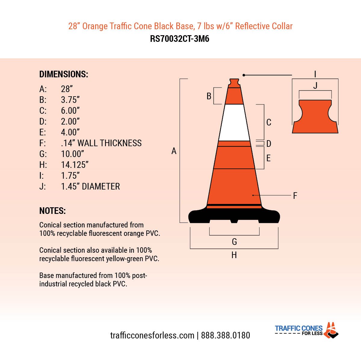 28" Traffic Cone Black Base with Reflective Collar - Traffic Cones For Less