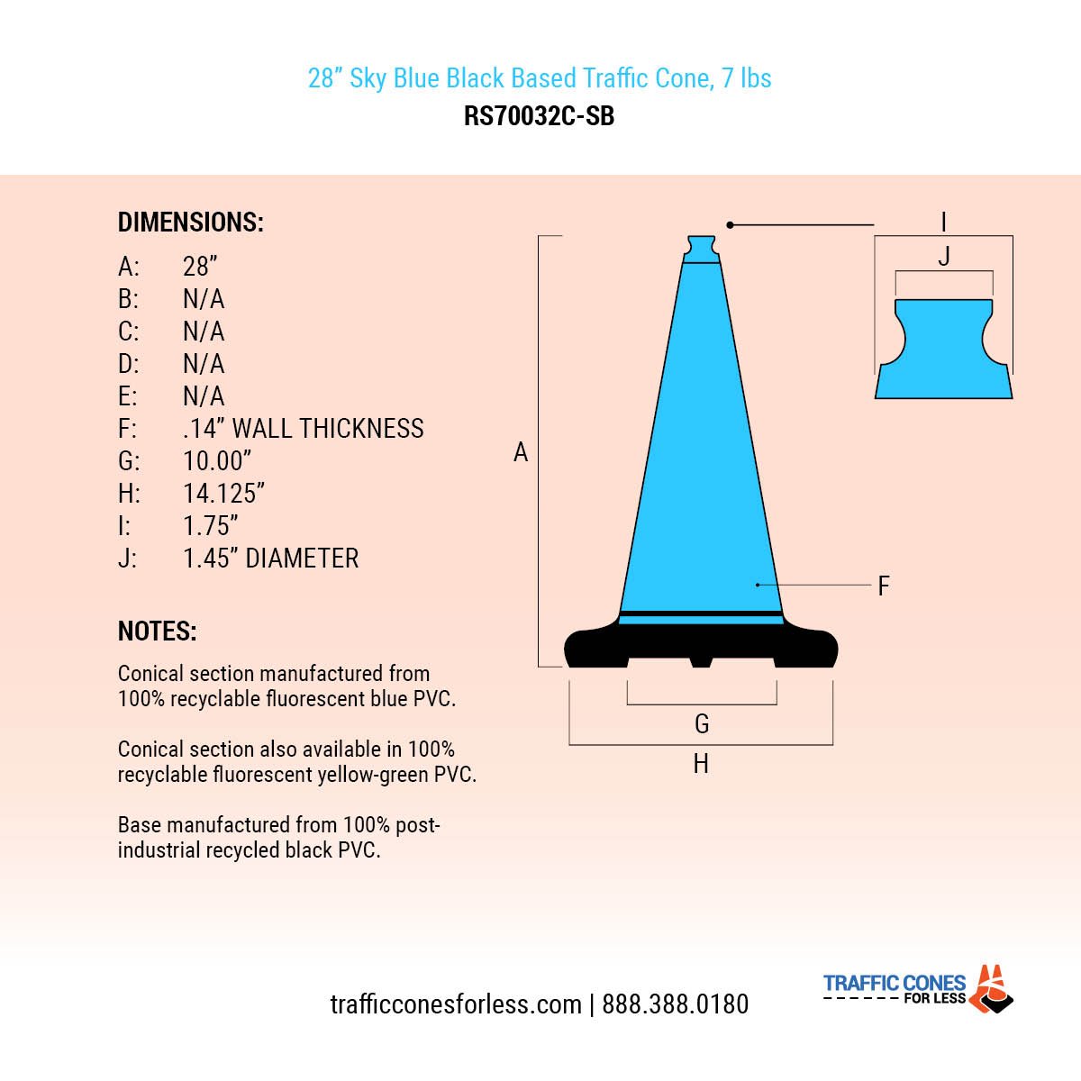 28" Sky Blue Traffic Cone & Cone Bar for Horse Barricade
