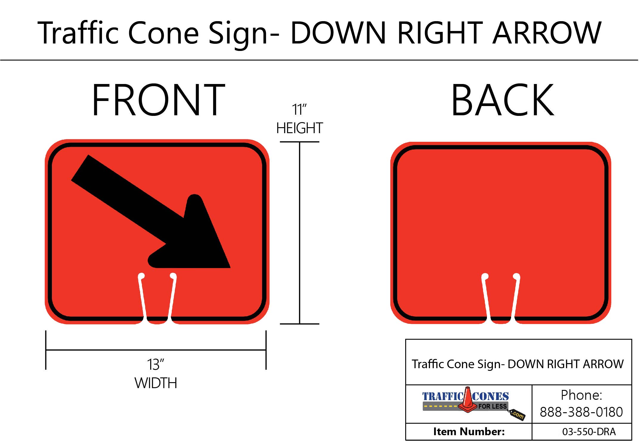 Traffic Cone Sign - DOWN RIGHT ARROW - Traffic Cones For Less