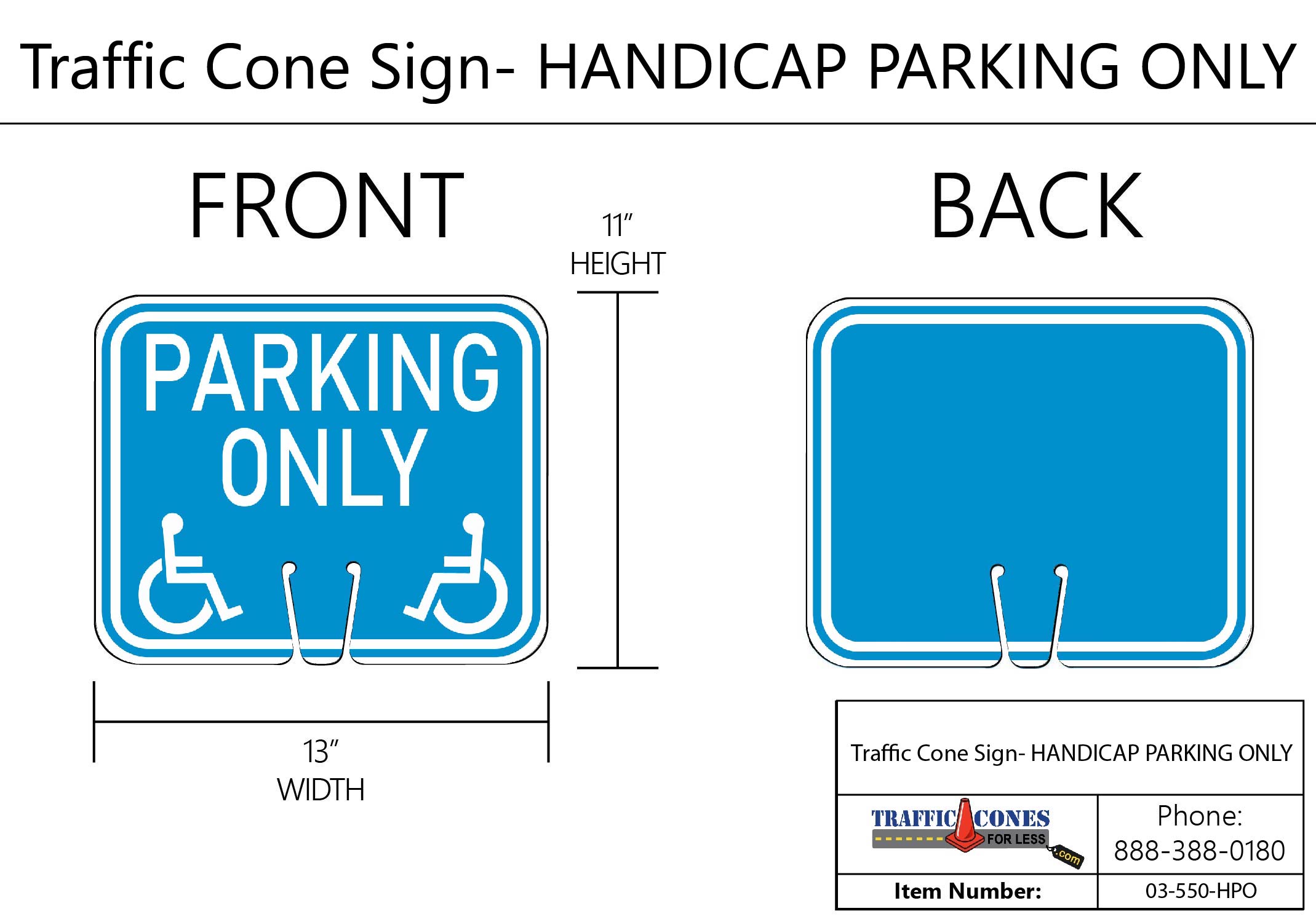 Traffic Cone Sign - HANDICAP PARKING ONLY - Traffic Cones For Less