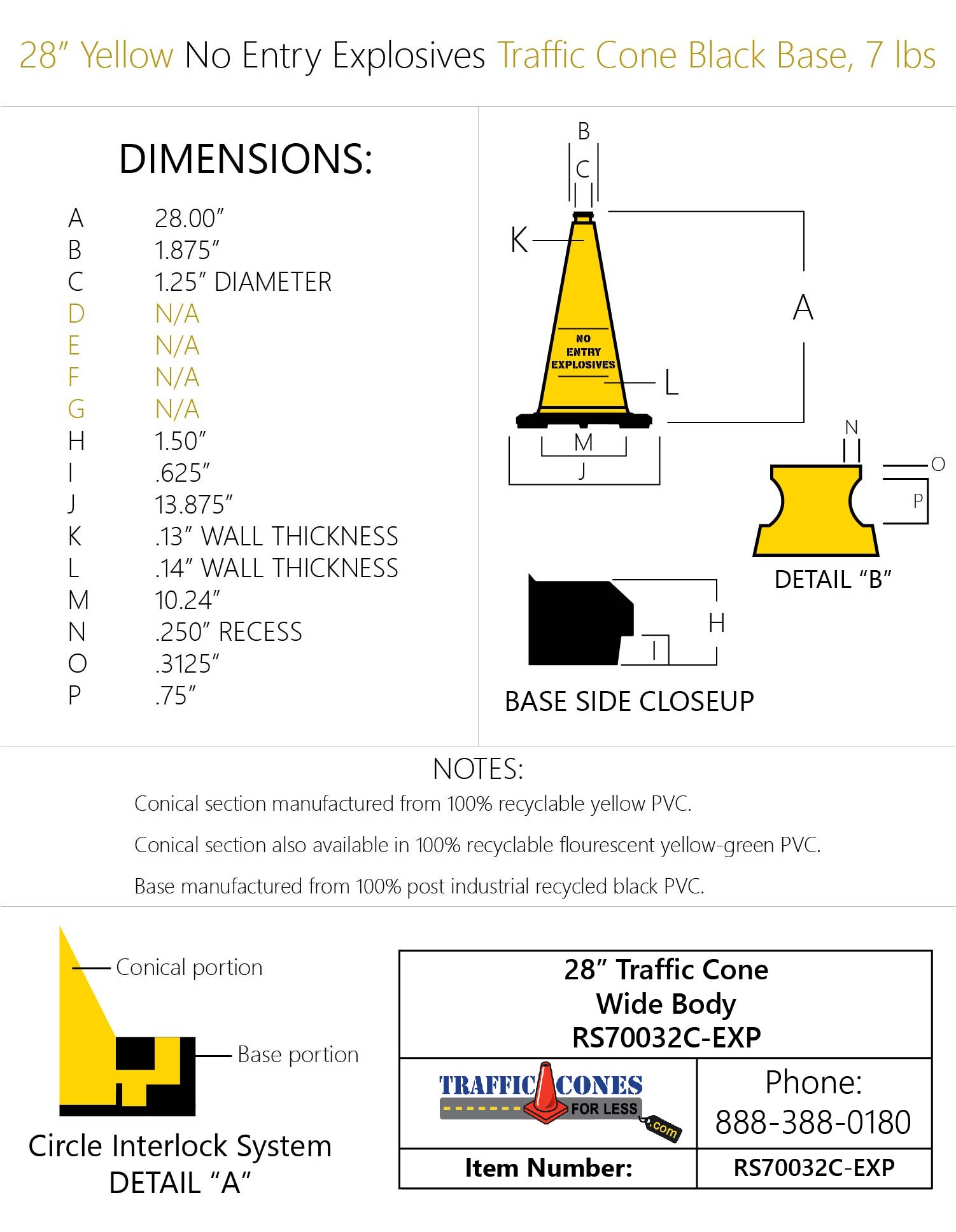 28" Yellow No Entry Explosives Traffic Cone Black Base, 7lbs - Traffic ...