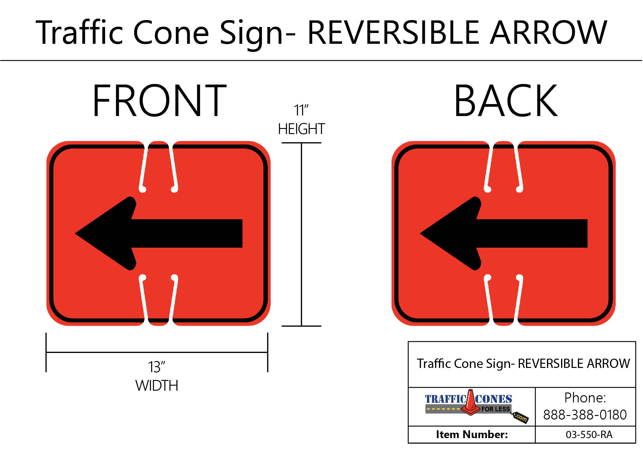 Traffic Cone Sign - REVERSIBLE ARROW - Traffic Cones For Less