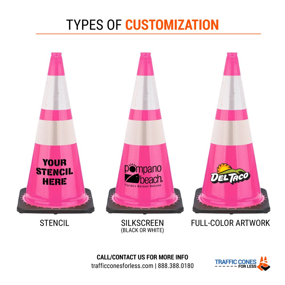 28" Pink Traffic Cone Black Base, 7lbs w/6"&4" 3M Collar