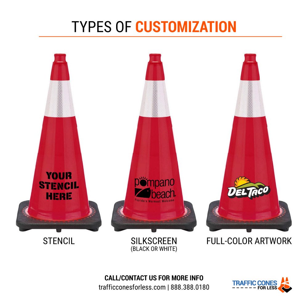 28" Red Traffic Cone w/6" Reflective Collar, 7lb Black Base