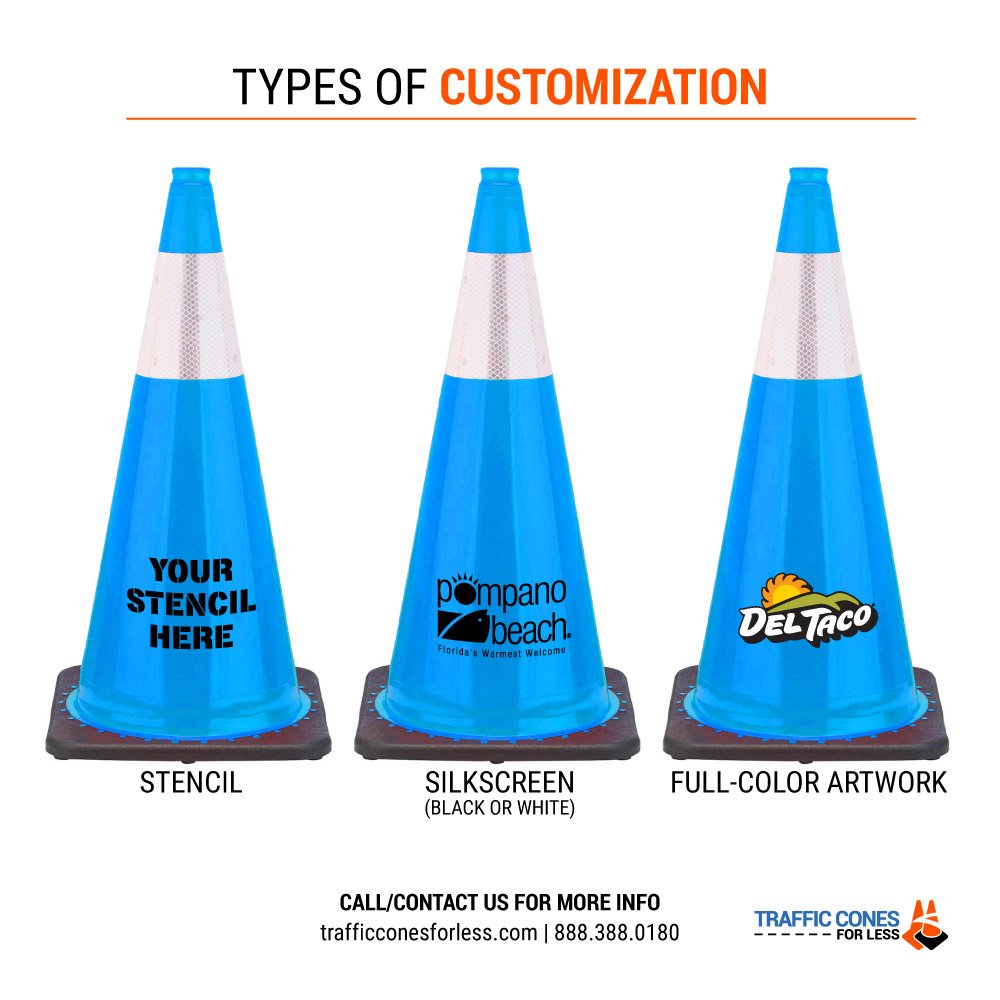 28" Sky Blue Traffic Cone Black Base w/Reflective Collar