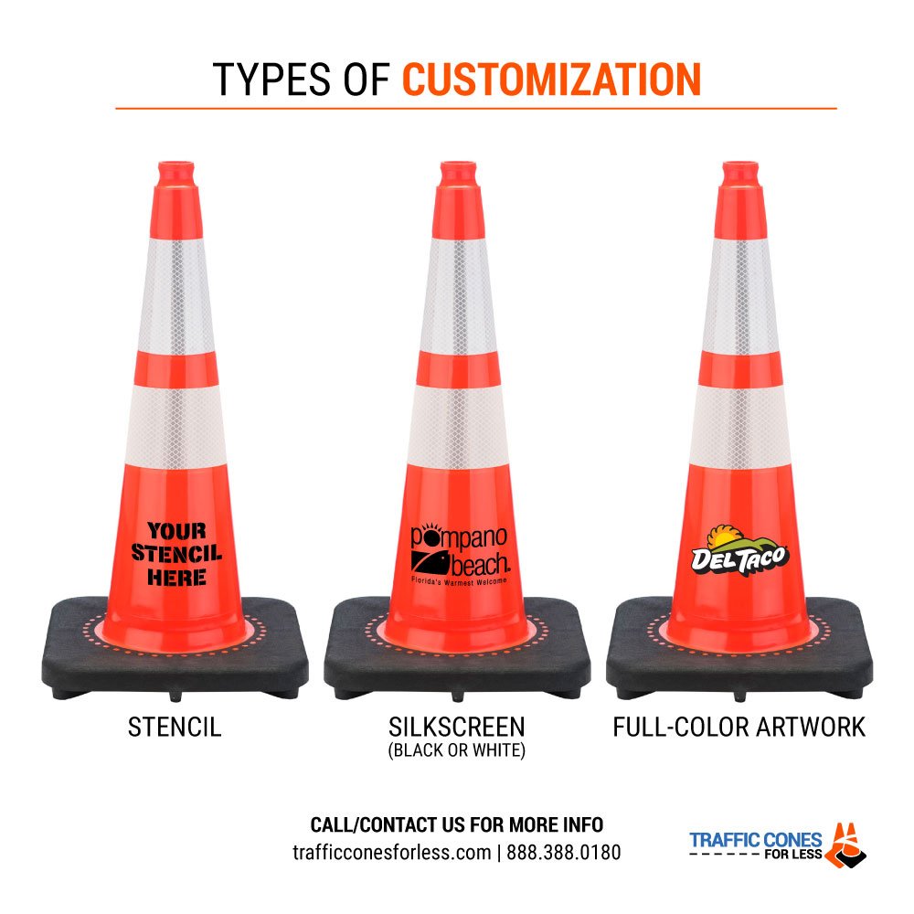 28" Slim Line Orange Traffic Cone and Base w/3M Reflective Collar