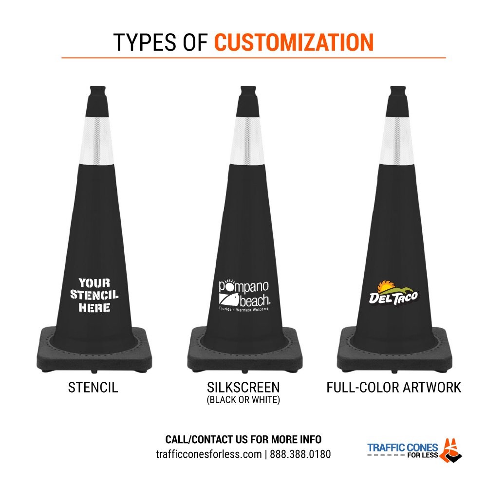 36" Black Traffic Cone Black Base, 10lbs w/6" Reflective Collar