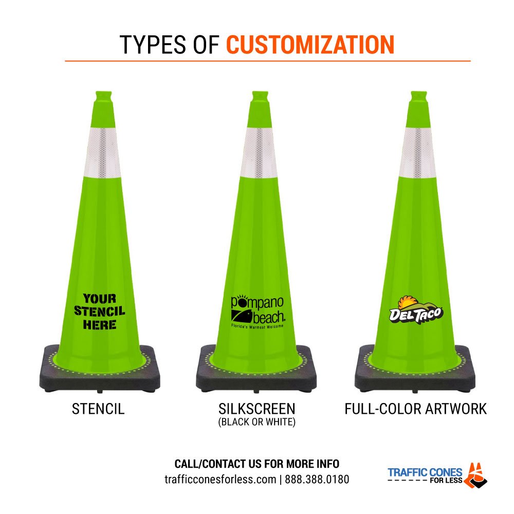 36" Lime Green Traffic Cone Black Base w/3M Reflective Collar