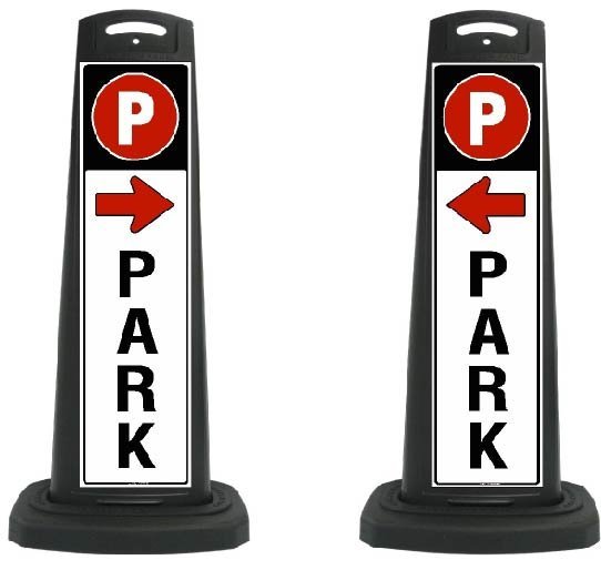 Valet Black Vertical Panel Park Arrow with Reflective Sign P2