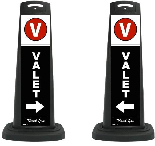 Valet Black Vertical Panel with White Arrow Reflective Sign V8