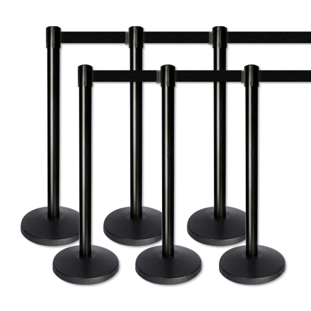 Line Divider Metal Retractable Belt Stanchion - Black Finish