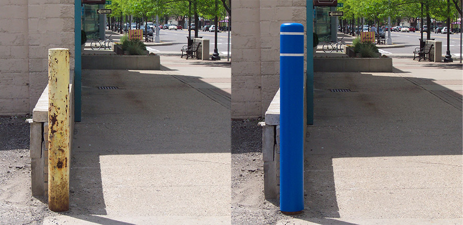 Post Guard Plastic Bollard Covers with Stripes - Traffic Cones For Less
