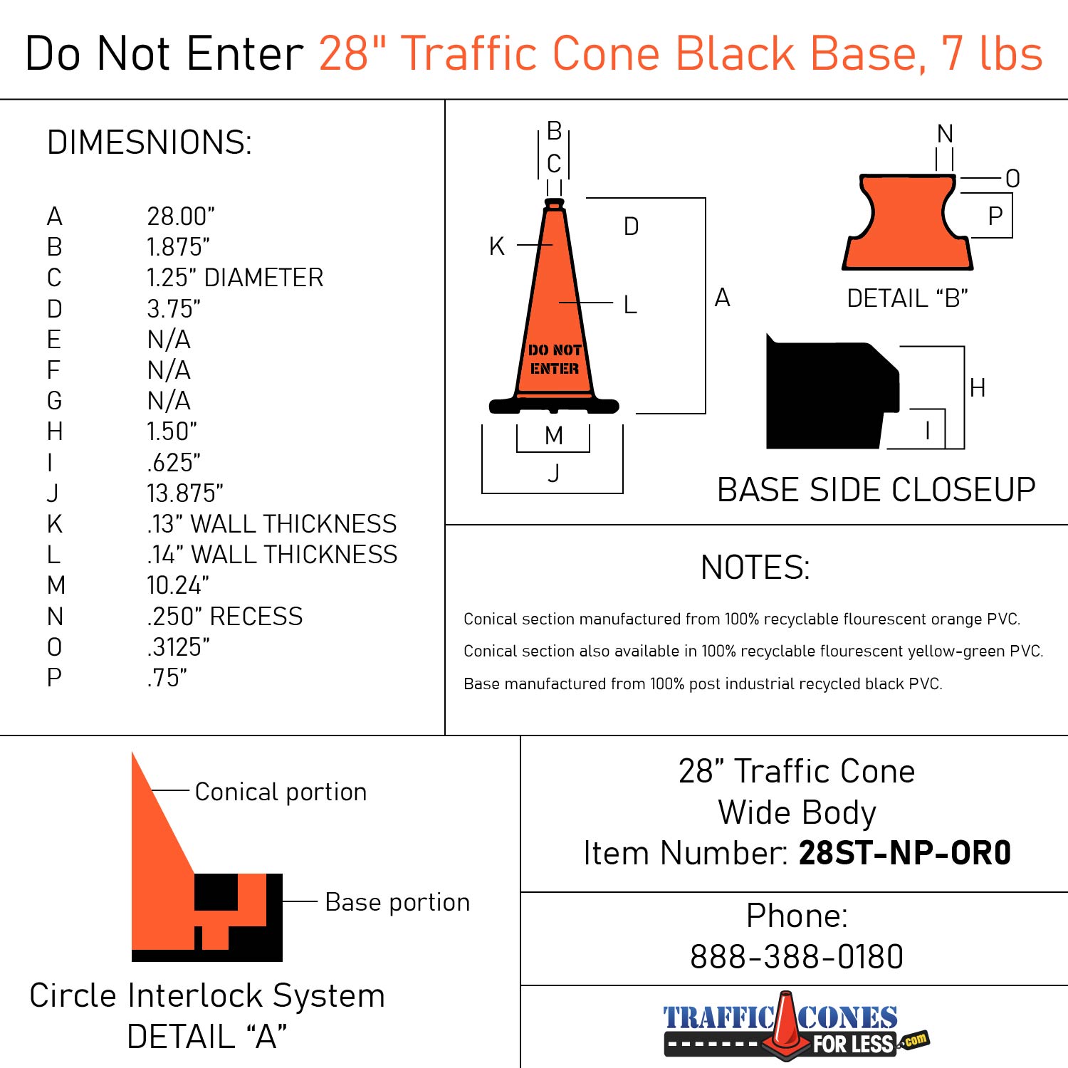 Do Not Enter 28" Traffic Cone Black Base, 7 lbs - Traffic Cones For Less