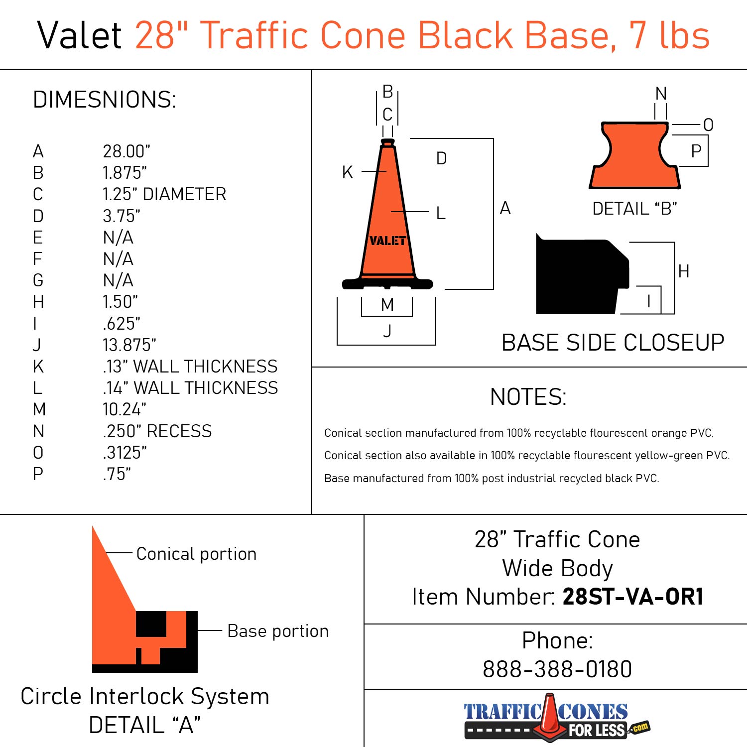 Valet Stencil 28" Traffic Cone Black Base, 7 lbs - Traffic Cones For Less
