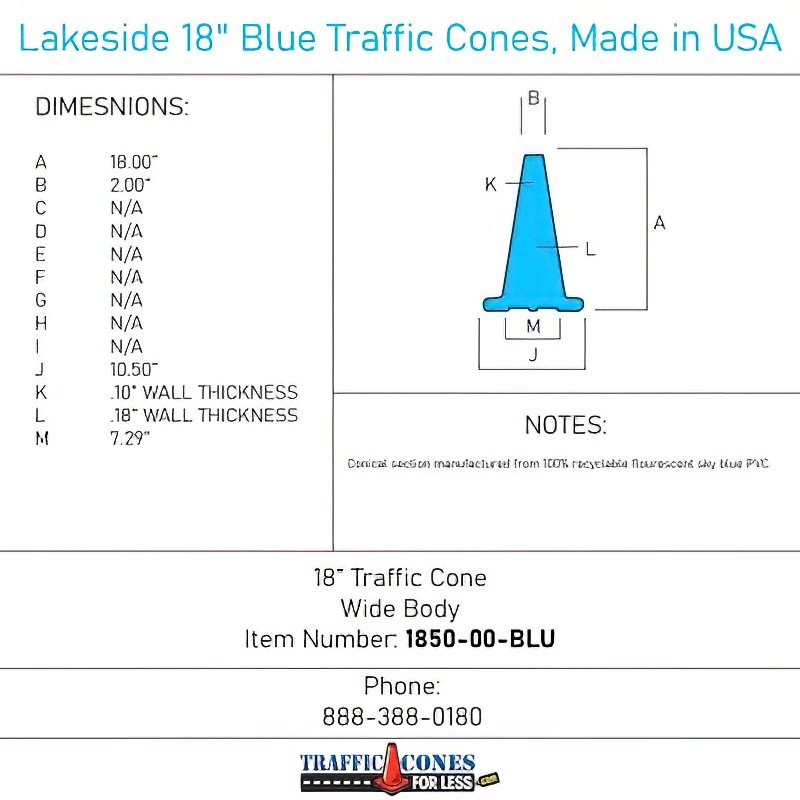 Lakeside 18" Blue Traffic Cones, Made in USA
