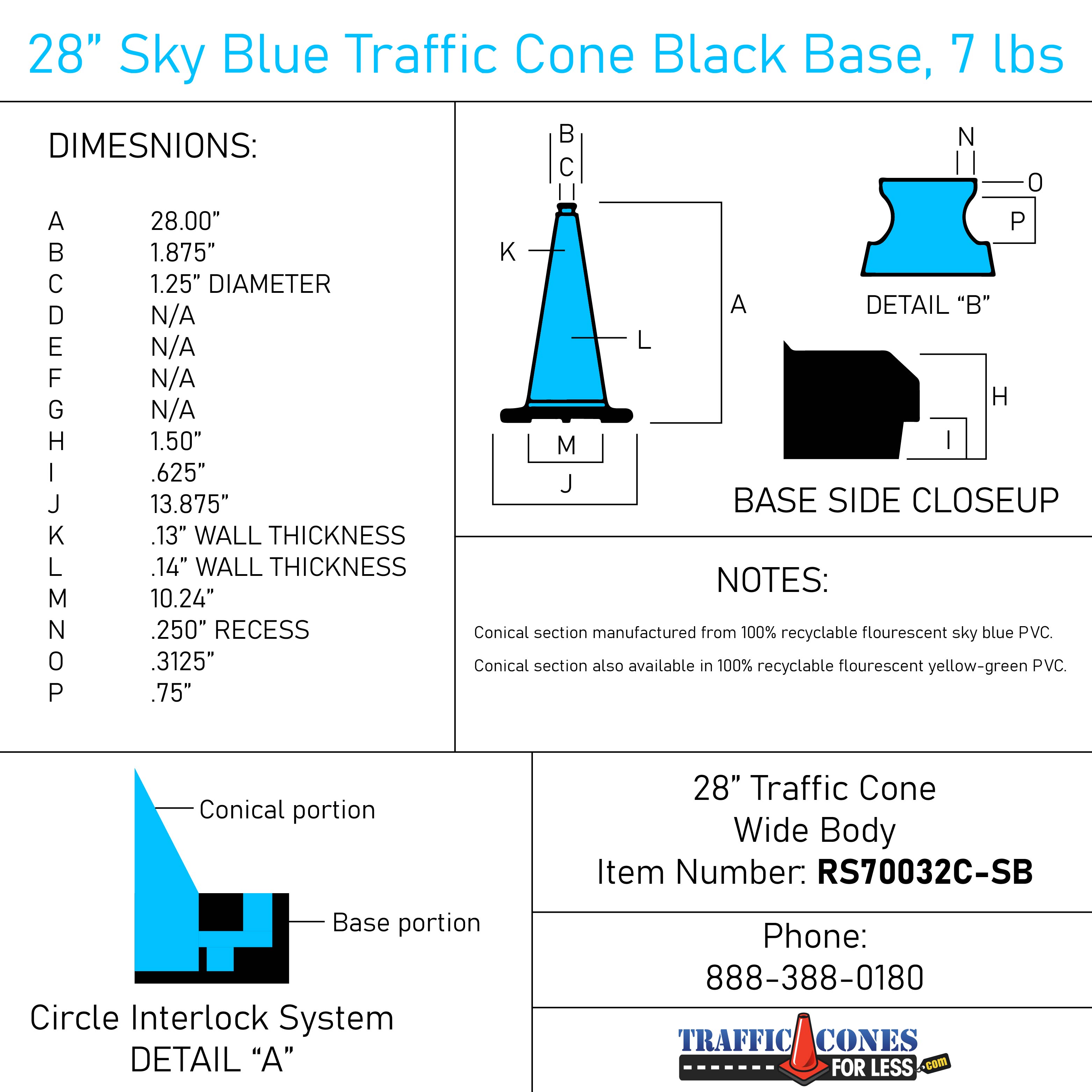 28" Bright Blue Black Based Traffic Cone - Traffic Cones For Less