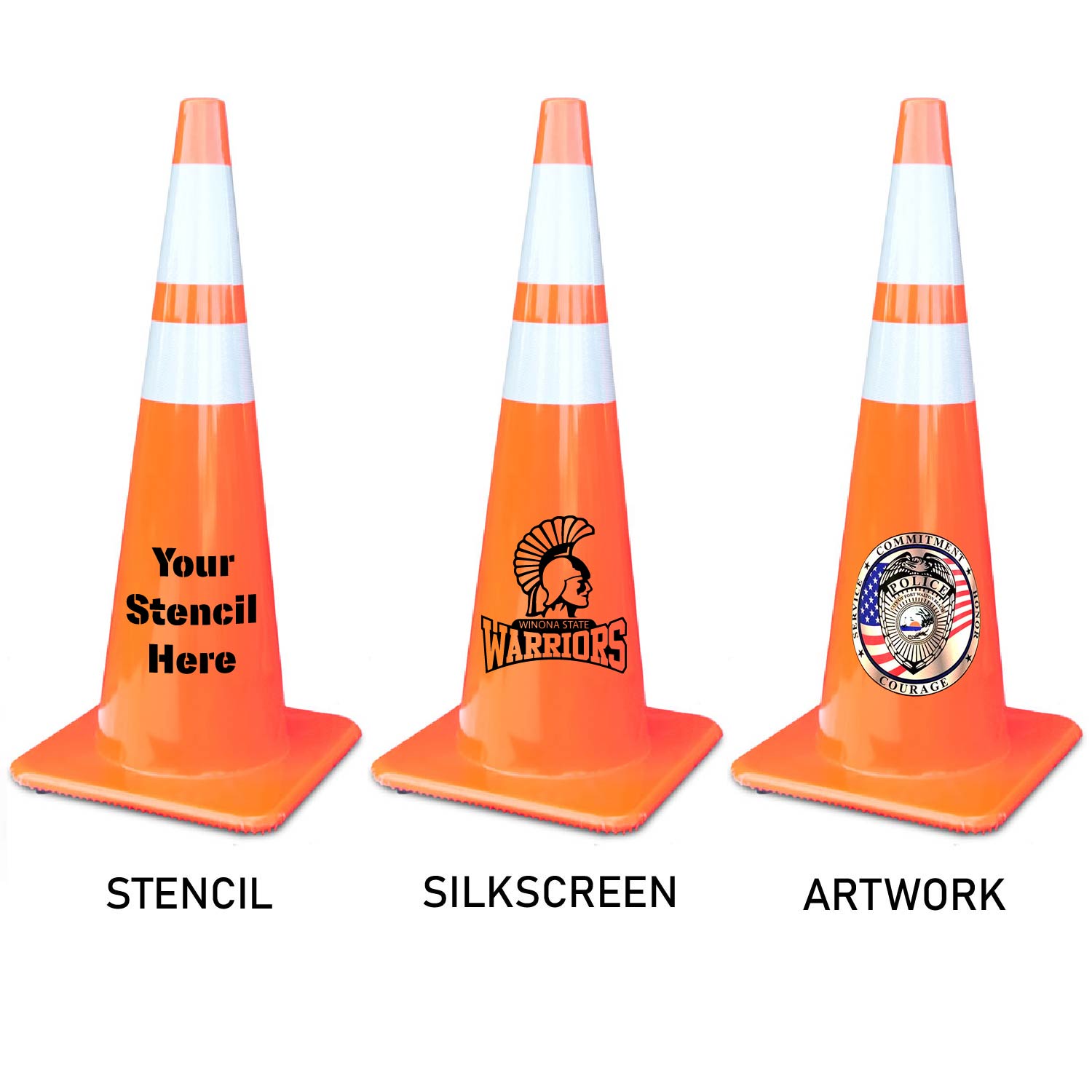 36 inch Reflective Orange Cones with 4&6 inch Collars