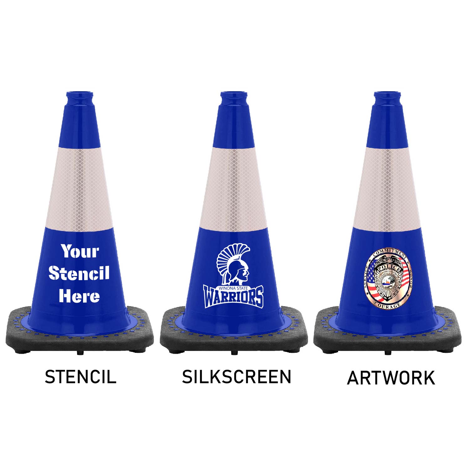 18" Navy Blue Traffic Cone Black Base with Reflective Collar