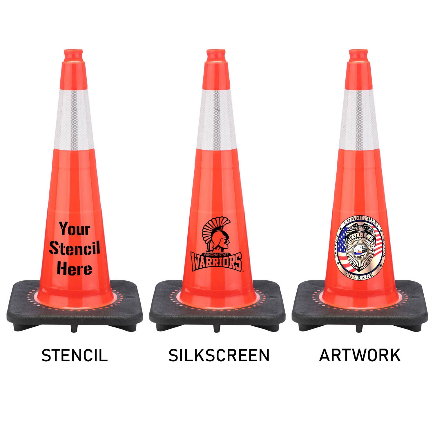 28" Slim Line Orange Traffic Cone Black Base, 10 lbs w/6" Collar