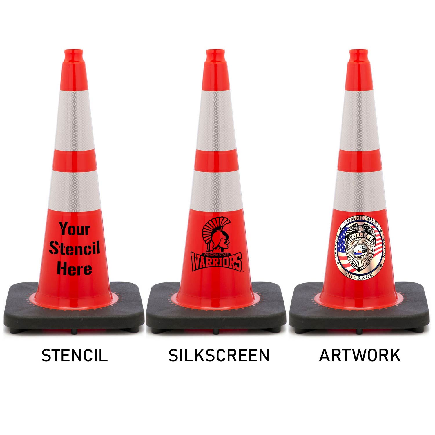 28" Slim Line Orange Traffic Cone and Base w/3M Reflective Collar