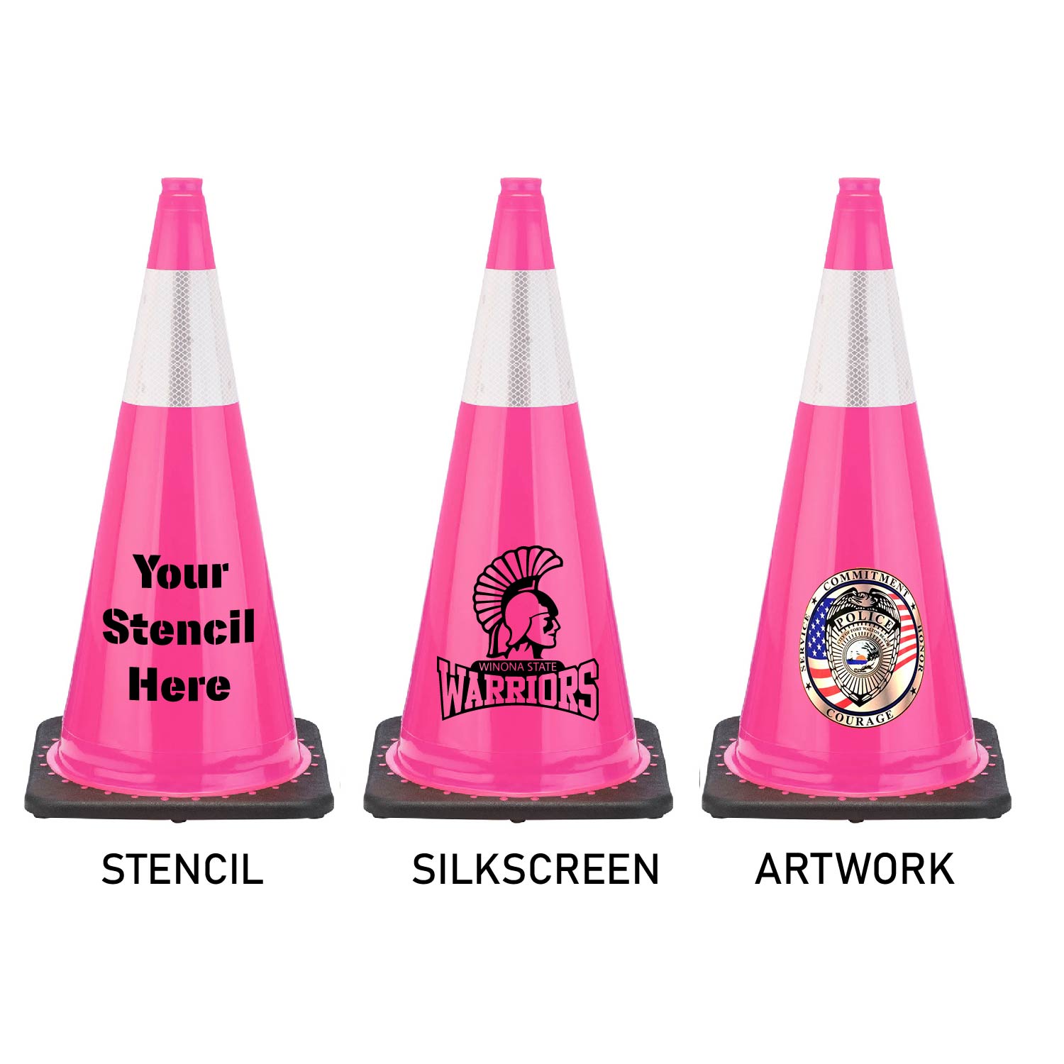 28" Pink Traffic Cone w/Black Base,7 lbs & 6" Reflective Collar