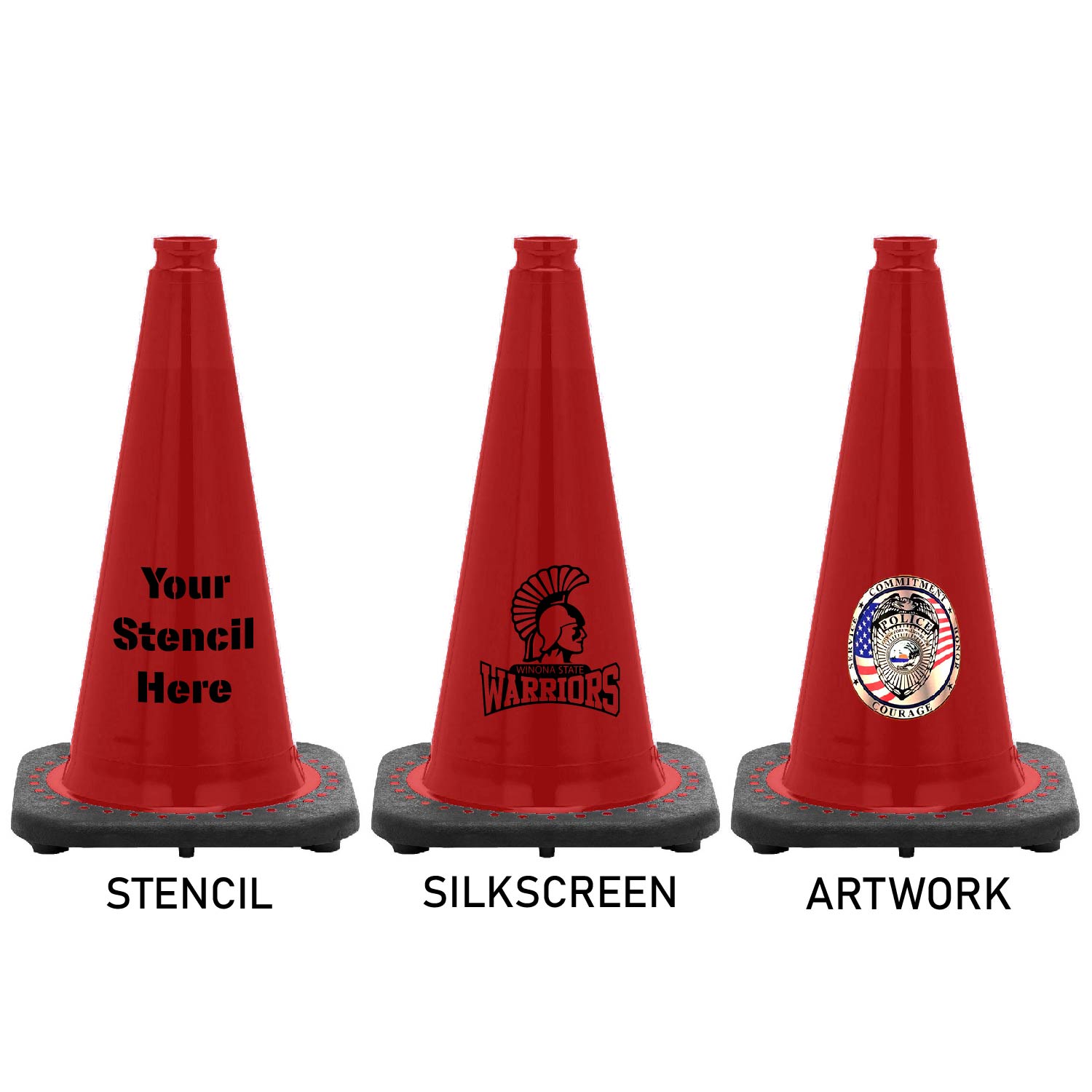 18" Red Traffic Cone Black Base, 3 lbs - Traffic Cones For Less