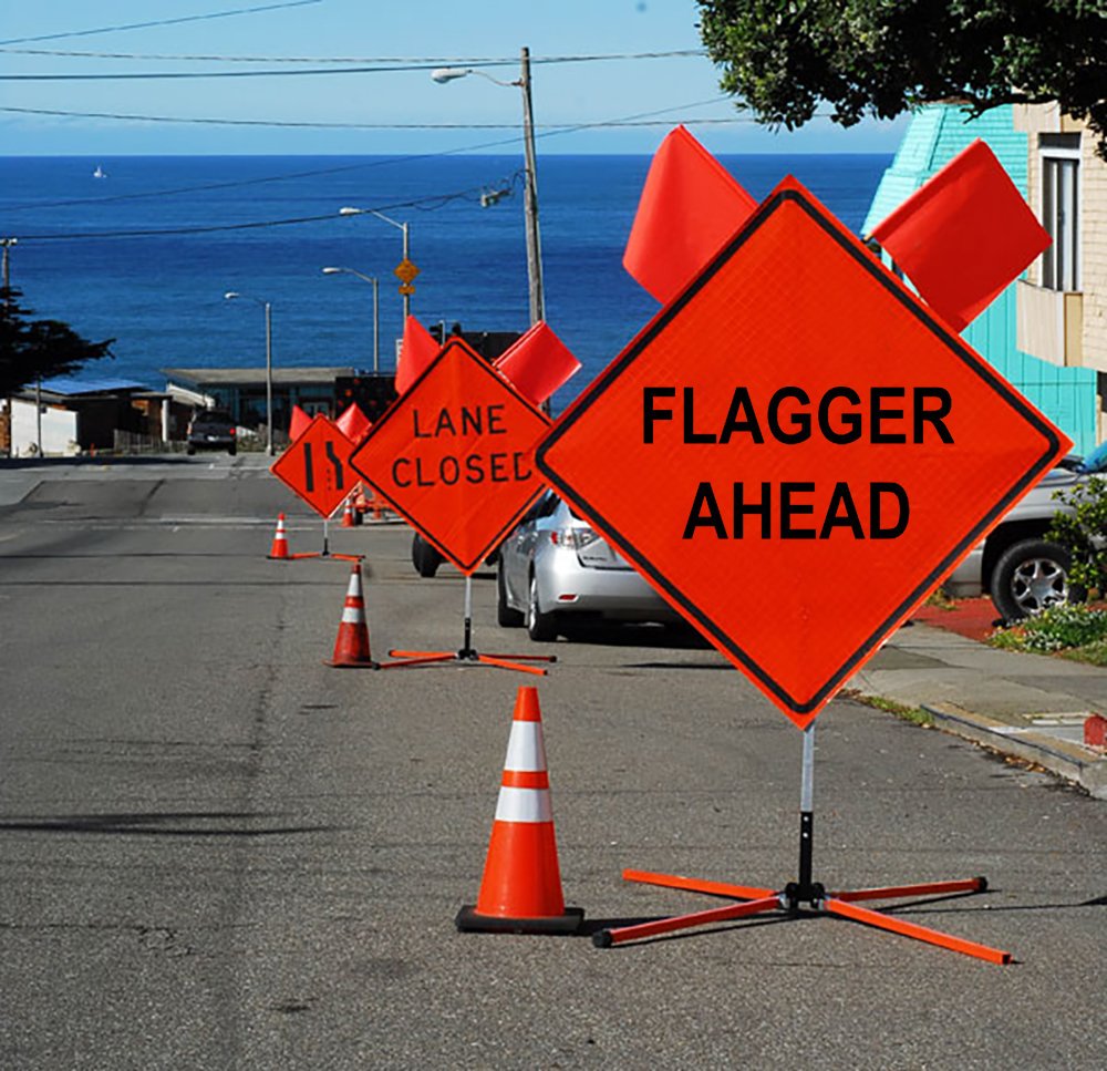36" x 36" Roll Up Traffic Sign - Flagger Ahead - Traffic Cones For Less