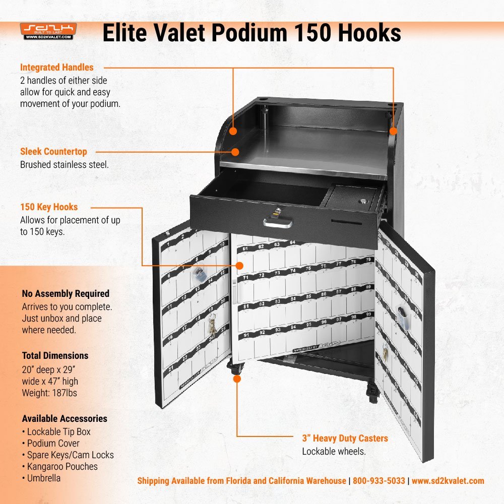 Elite Valet Podium, 150 Hooks w/Full Wrap Artwork