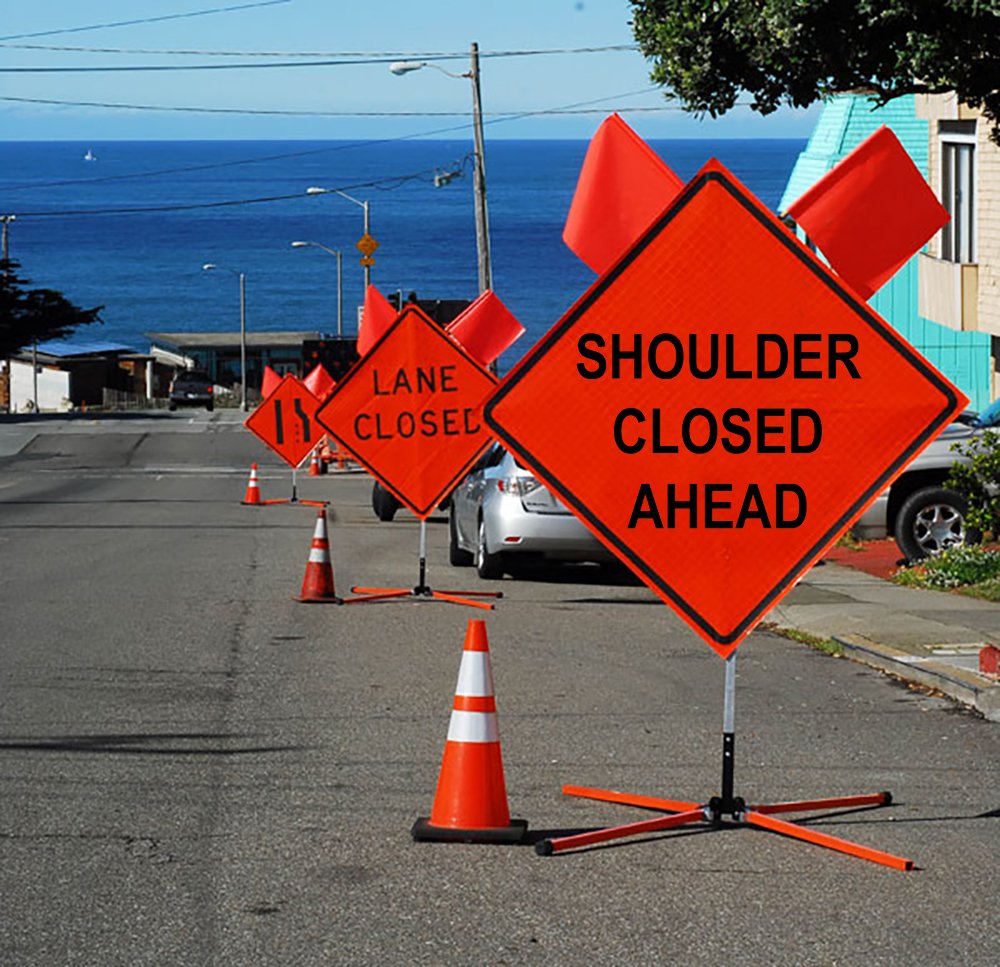 Shoulder Closed Ahead Sign - 36"x36" Roll Up Traffic Sign