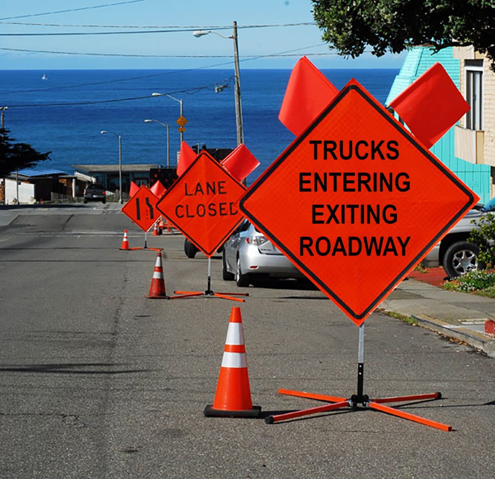 36" x 36" Roll Up Traffic Sign - Trucks Entering Exiting Roadway