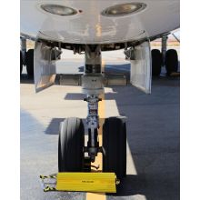 Custom Yellow Aircraft Chock with Rope and Vinyl Handle