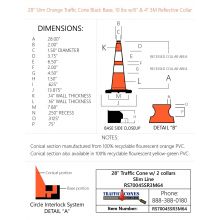28" Slim Line Orange Traffic Cone Black Base, 10 lb w/ 6" & 4" 3M ...