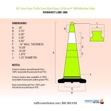 36" Lime Green Traffic Cone Black Base w/3M Reflective Collar