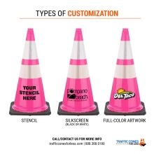 28" Pink Traffic Cone Black Base, 7lbs w/6"&4" 3M Collar