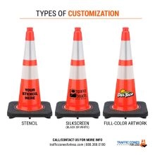 28" Slim Line Orange Traffic Cone and Base w/3M Reflective Collar