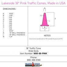 Lakeside 18" Pink Traffic Cones, Made in USA