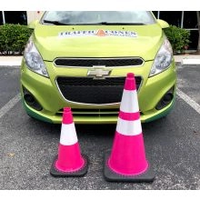 28" Pink Traffic Cone Black Base, 7lbs w/6"&4" 3M Collar