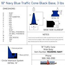 18" Navy Blue Traffic Cone Black Base, 3 lbs - Traffic Cones For Less