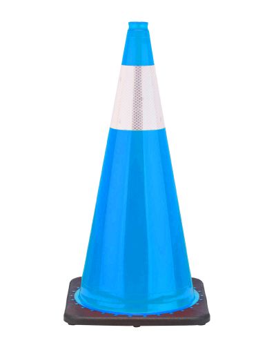 28" Sky Blue Traffic Cone Black Base w/Reflective Collar