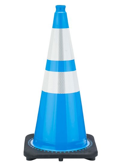 28" Sky Blue Traffic Cone Black Base, 7lbs w/6"&4" 3M Collar