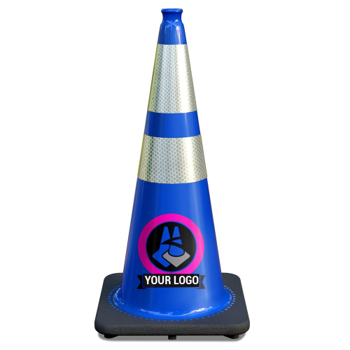 28" Navy Blue Traffic Cone w/Reflective Collars & Color Artwork