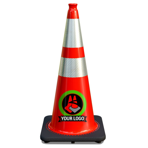 28" Red Traffic Cone, w/Reflective Collars & Color Artwork